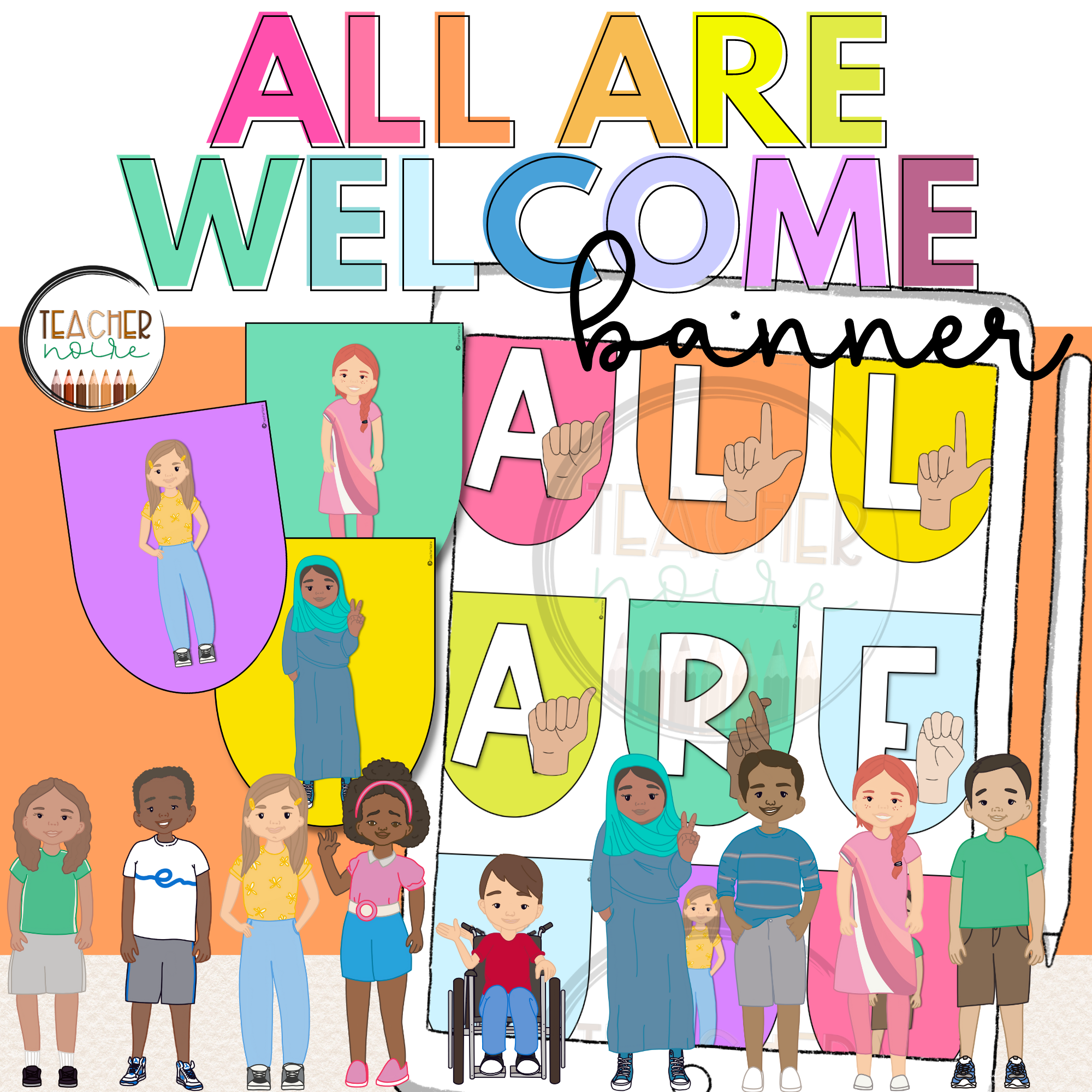 All Are Welcome Here Banner – Teacher Noire