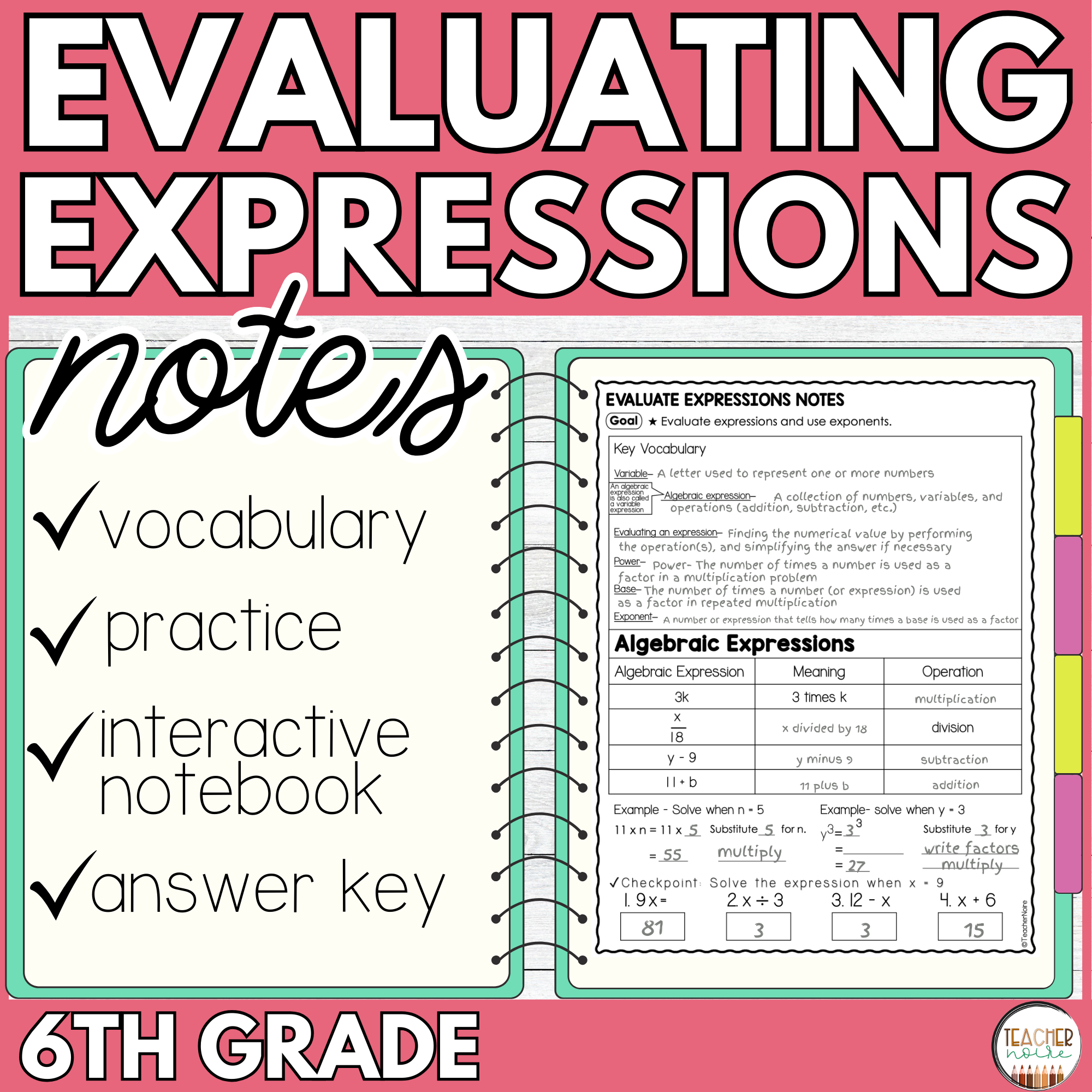 Evaluating the Expressions Guided Notes – Teacher Noire
