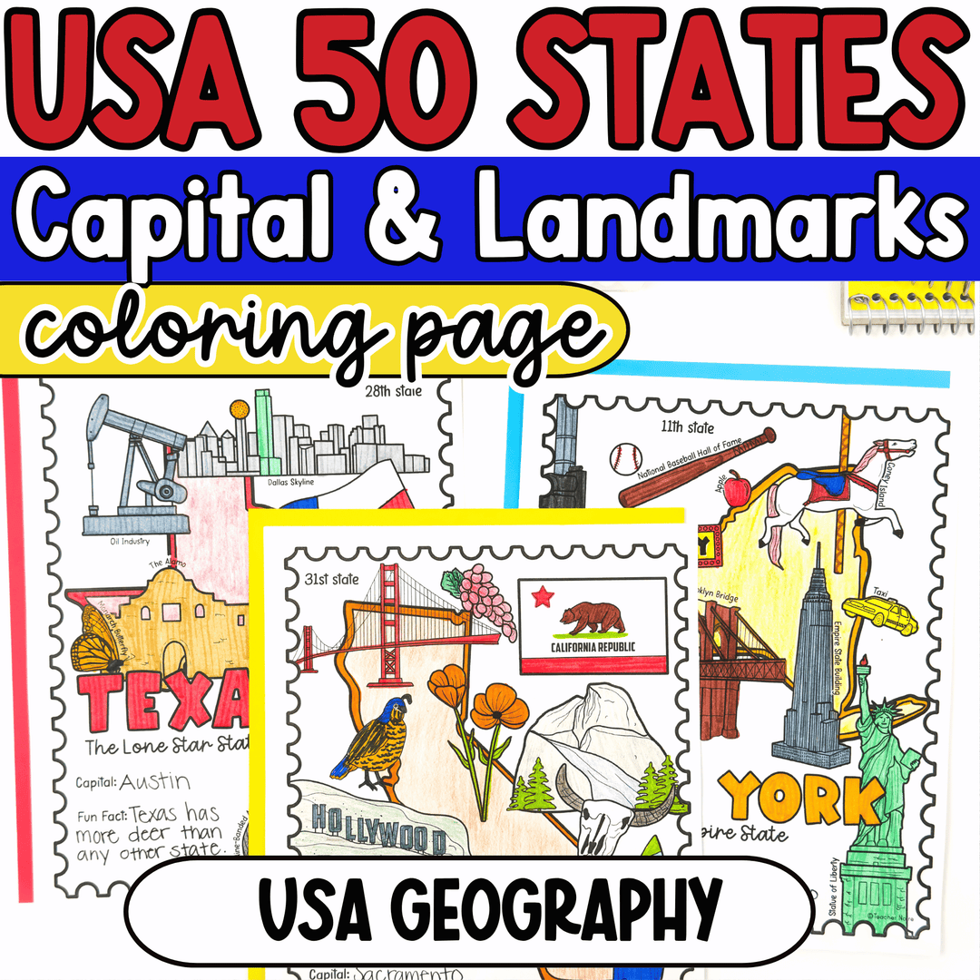 50 States and Capitals Coloring Pages – Teacher Noire