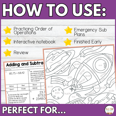 Adding & Subtracting Decimals Color by Number – Teacher Noire
