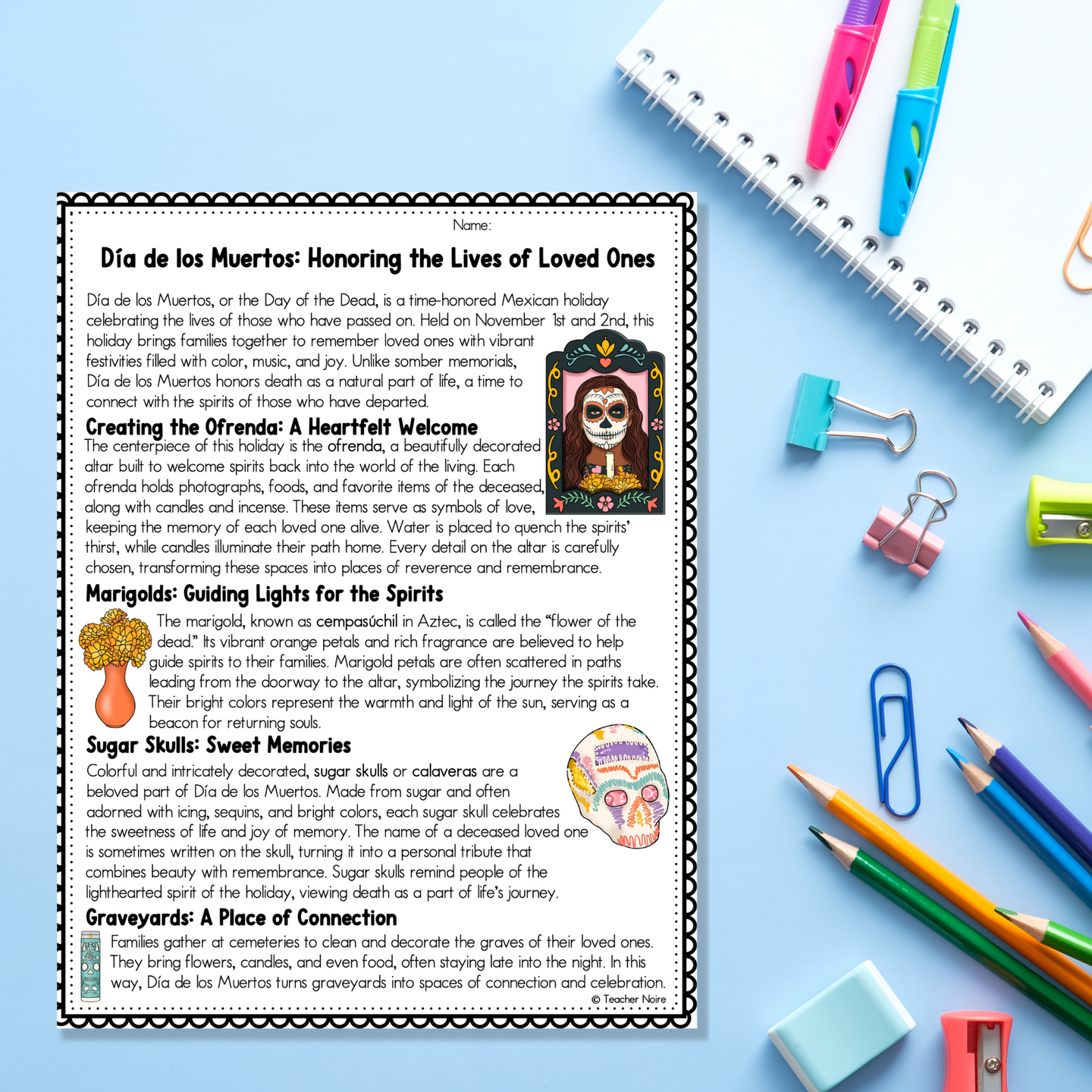 Dia de los Muertos (Day of the Dead) Reading Passage – Teacher Noire