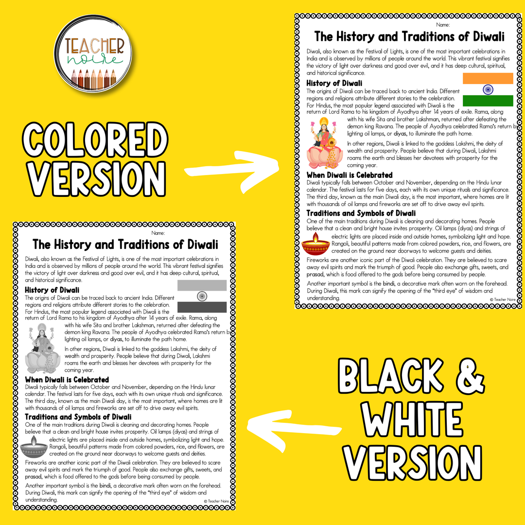 Diwali Reading Comprehension – Teacher Noire