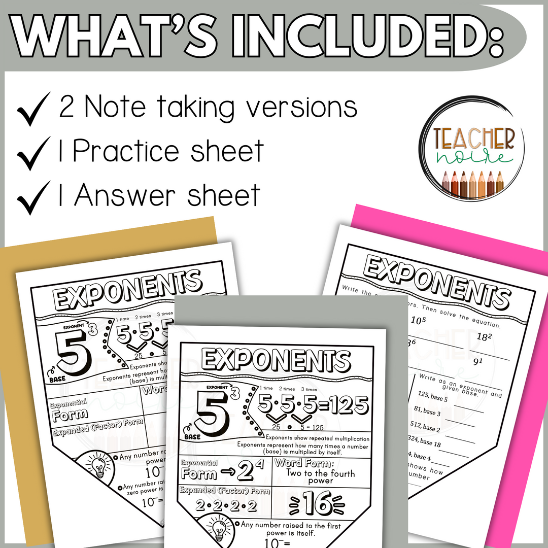 Exponents Notes Activity – Teacher Noire