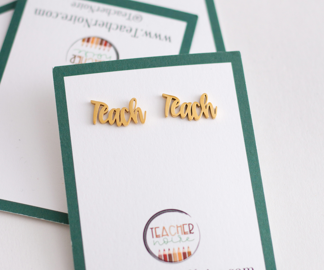 TEACH Gold Stud Earrings- Teacher Earrings – Teacher Noire