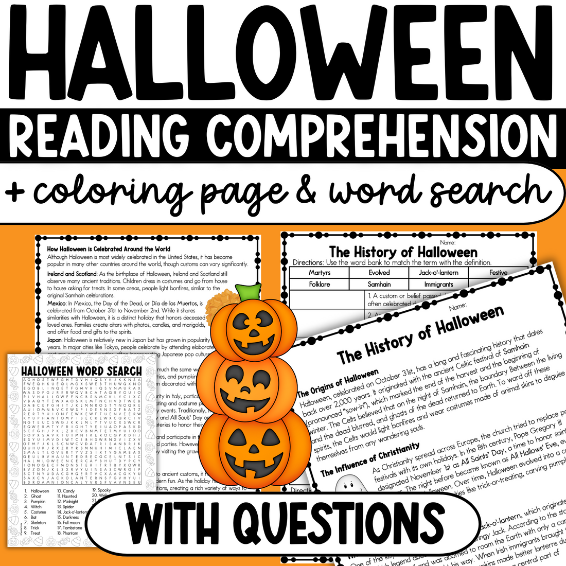Halloween Reading Comprehension Passages and Questions Activity ...