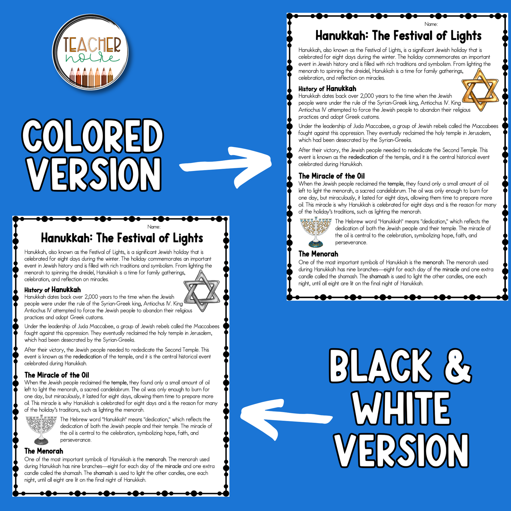 Hanukkah Reading Comprehension – Teacher Noire