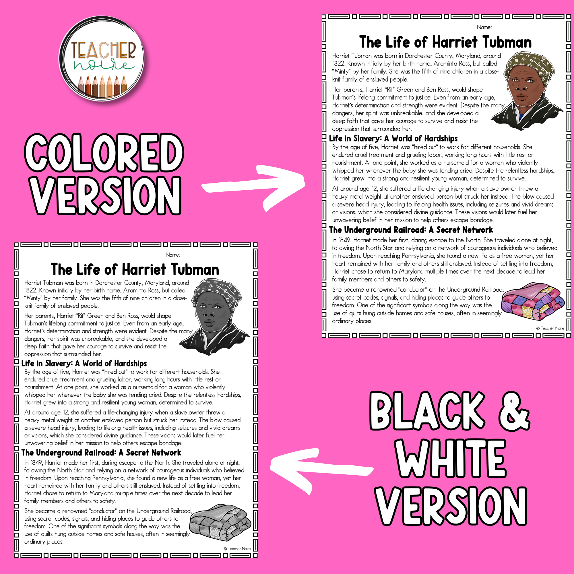 Harriet Tubman Reading Passage Activities – Teacher Noire