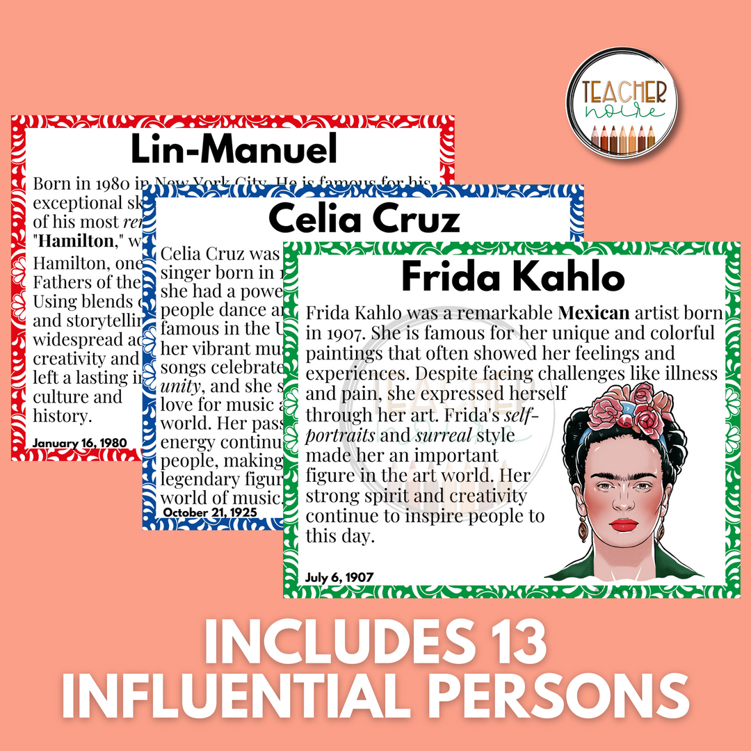 Hispanic Heritage Bulletin Board Biographies Posters – Teacher Noire