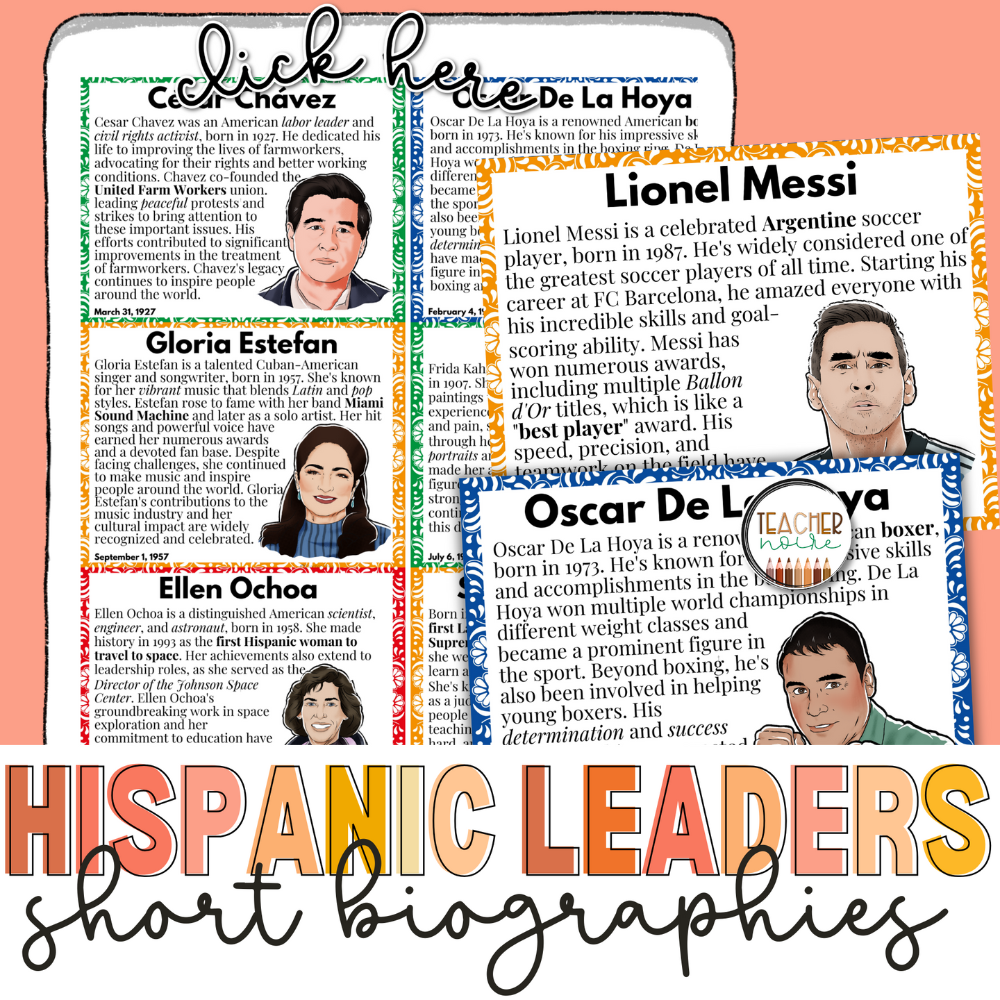 Hispanic Heritage Bulletin Board Biographies Posters – Teacher Noire