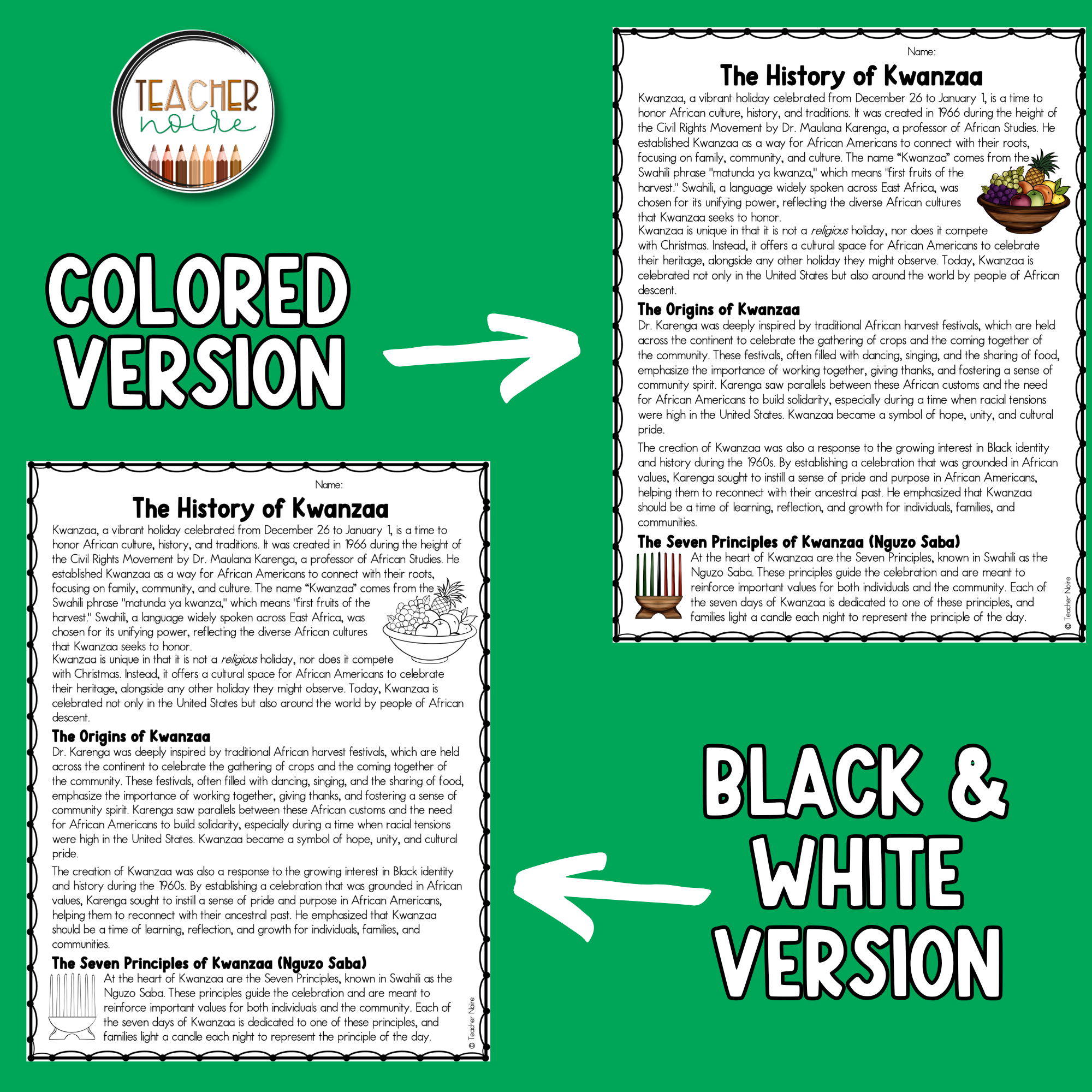 Kwanzaa Reading Comprehension Passage – Teacher Noire