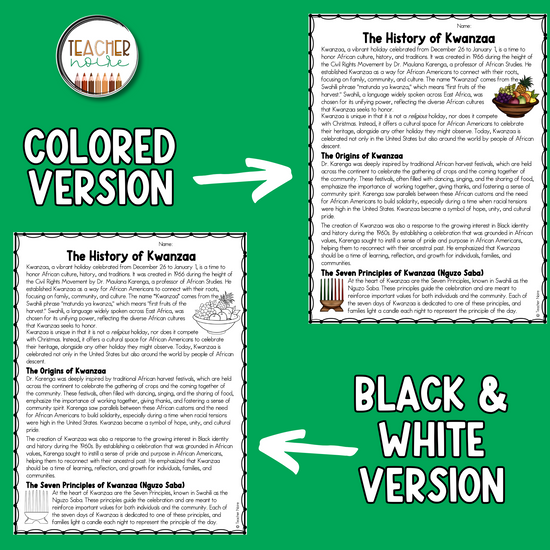 Kwanzaa Reading Comprehension Passage – Teacher Noire