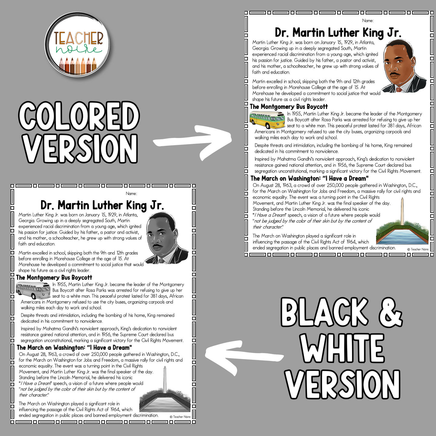 Martin Luther King Jr Reading Passage Project – Teacher Noire