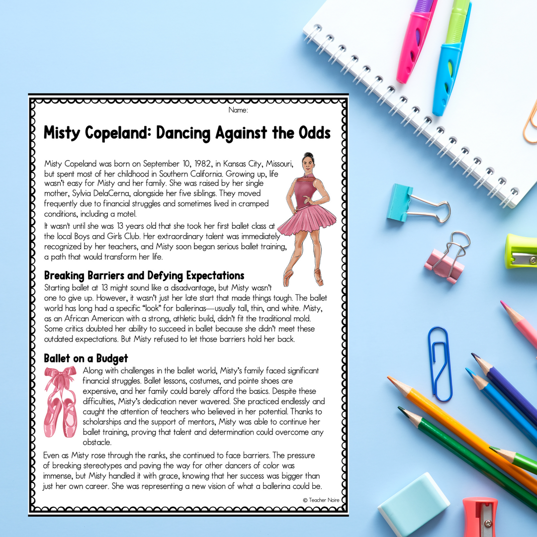 Misty Copeland Reading Comprehension – Teacher Noire