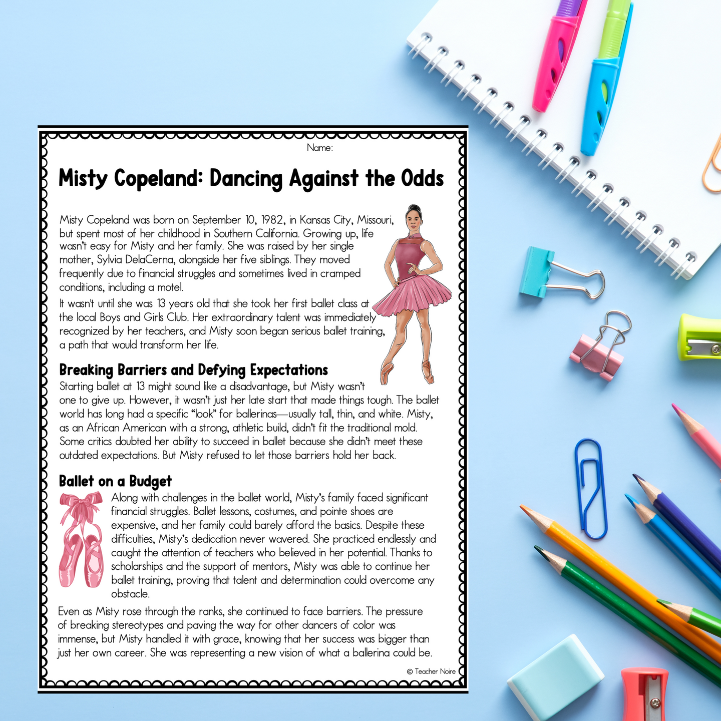 Misty Copeland Reading Comprehension – Teacher Noire