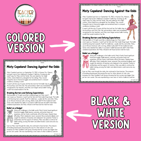 Misty Copeland Reading Comprehension – Teacher Noire