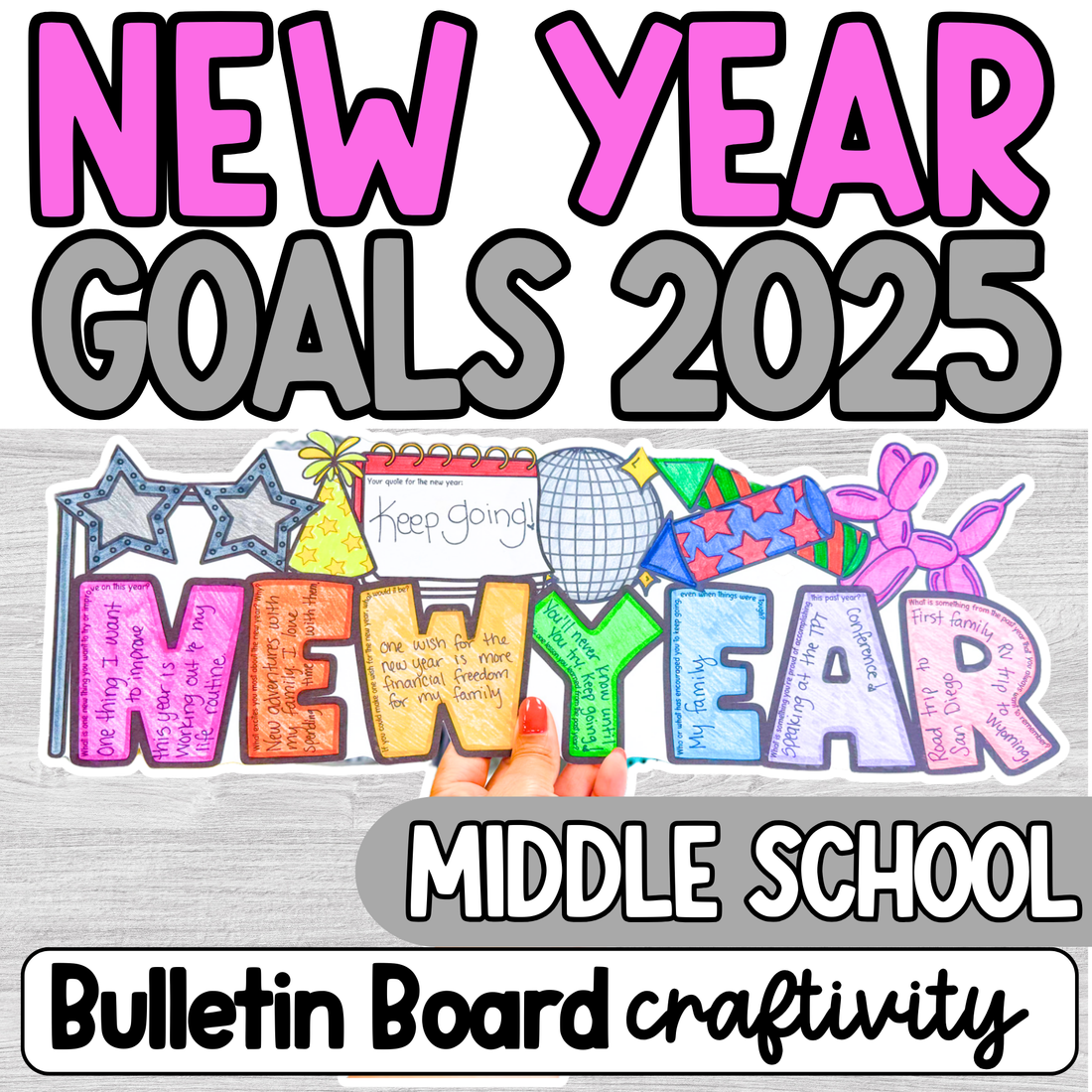 New Year Goals 2025 Bulletin Board Craftivity – Teacher Noire