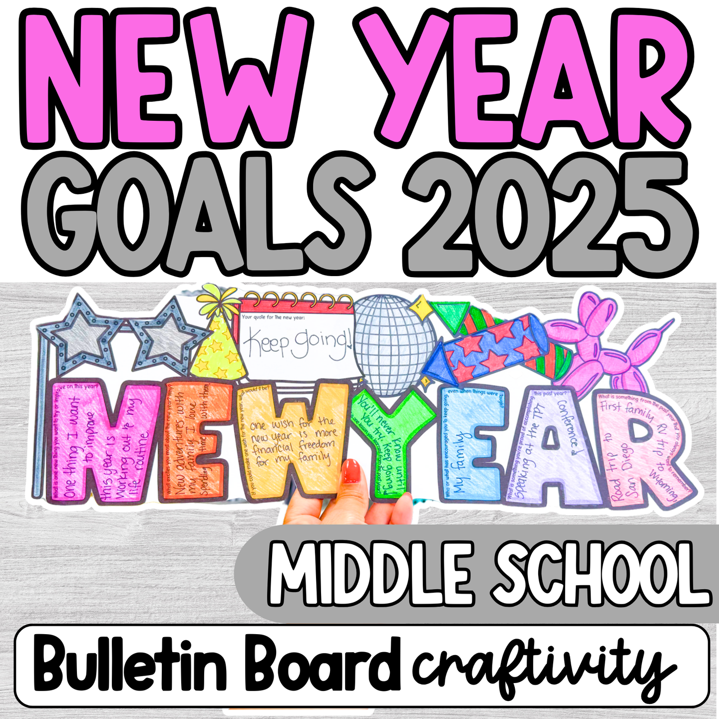 New Year Goals 2025 Bulletin Board Craftivity – Teacher Noire