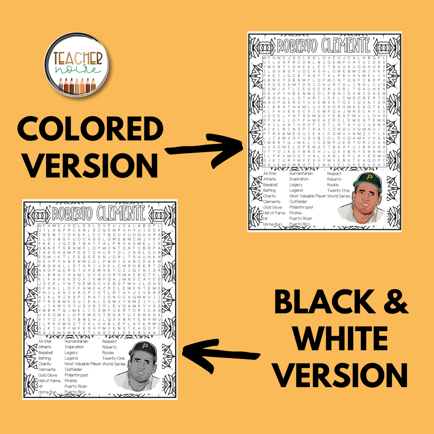Roberto Clemente Word Search – Teacher Noire