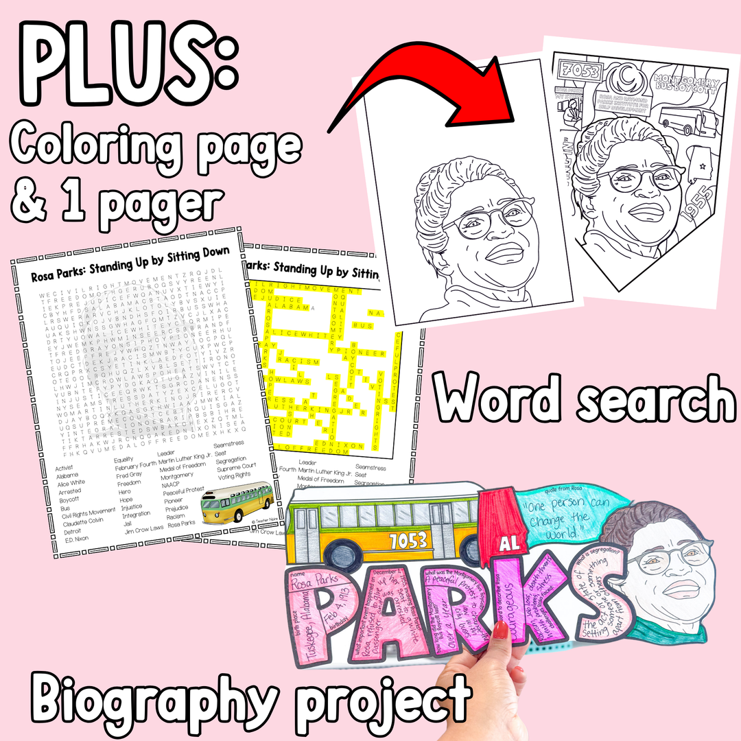 Rosa Parks Reading Comprehension Project Bundle – Teacher Noire