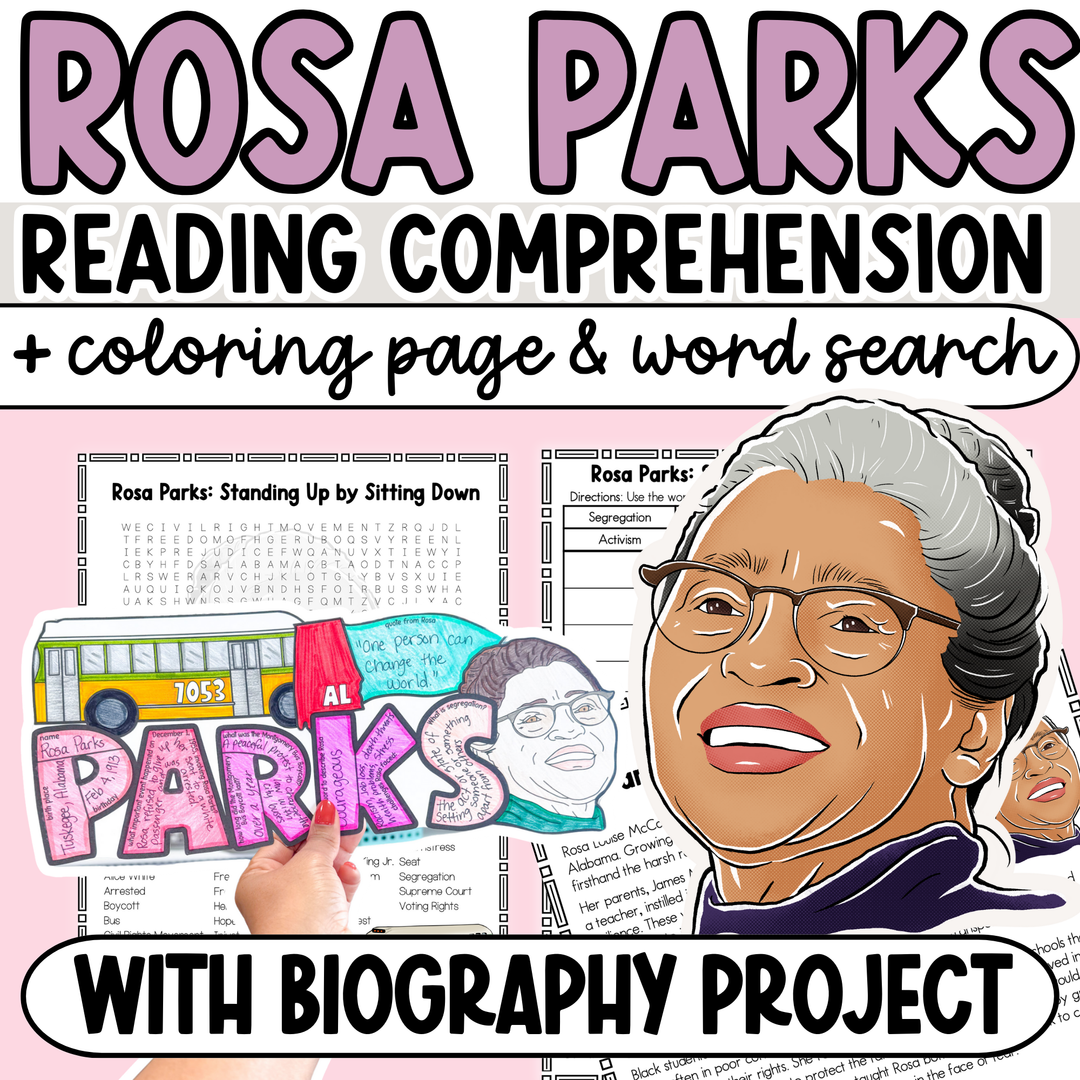 Rosa Parks Reading Comprehension Project Bundle – Teacher Noire