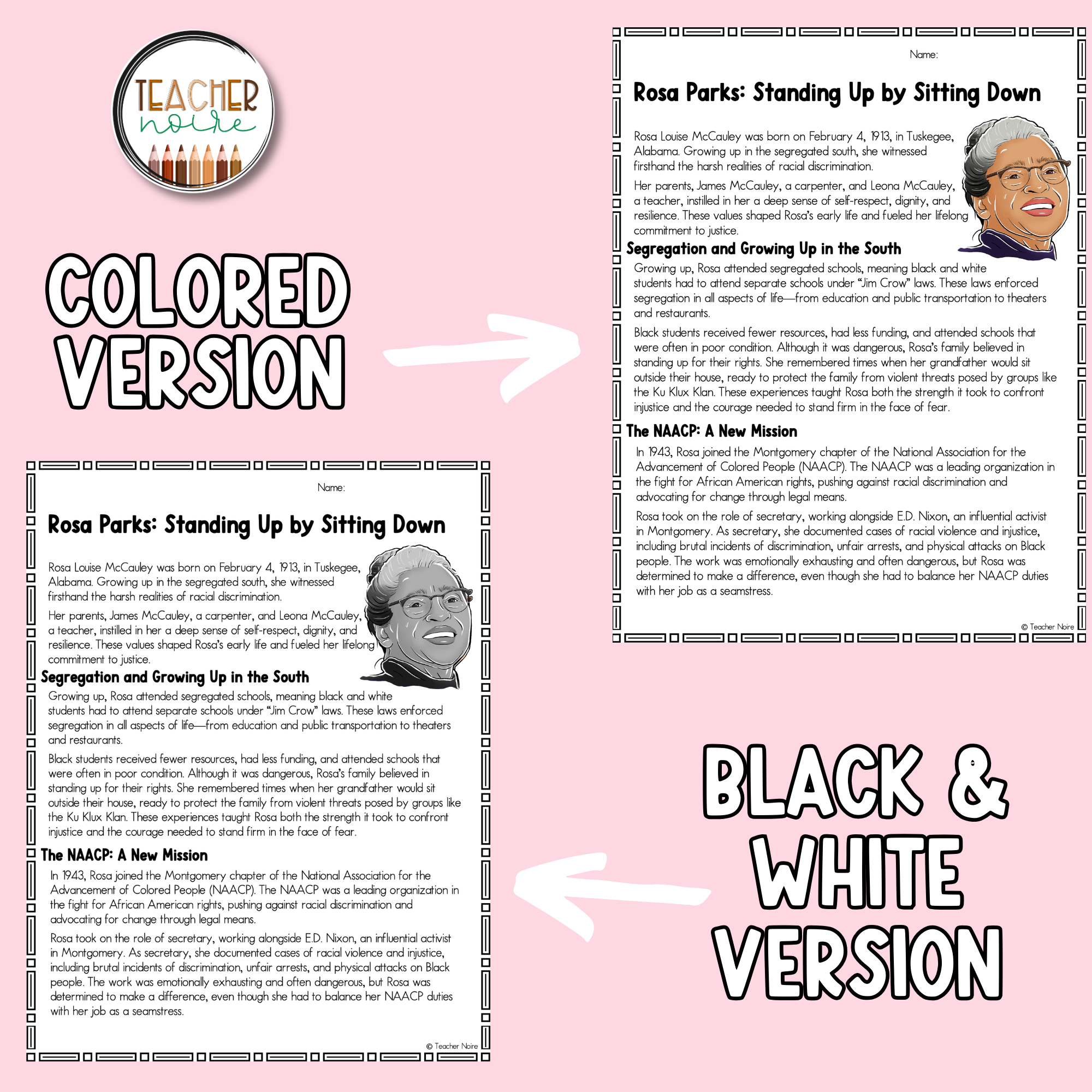 Rosa Parks Reading Comprehension Project Bundle – Teacher Noire