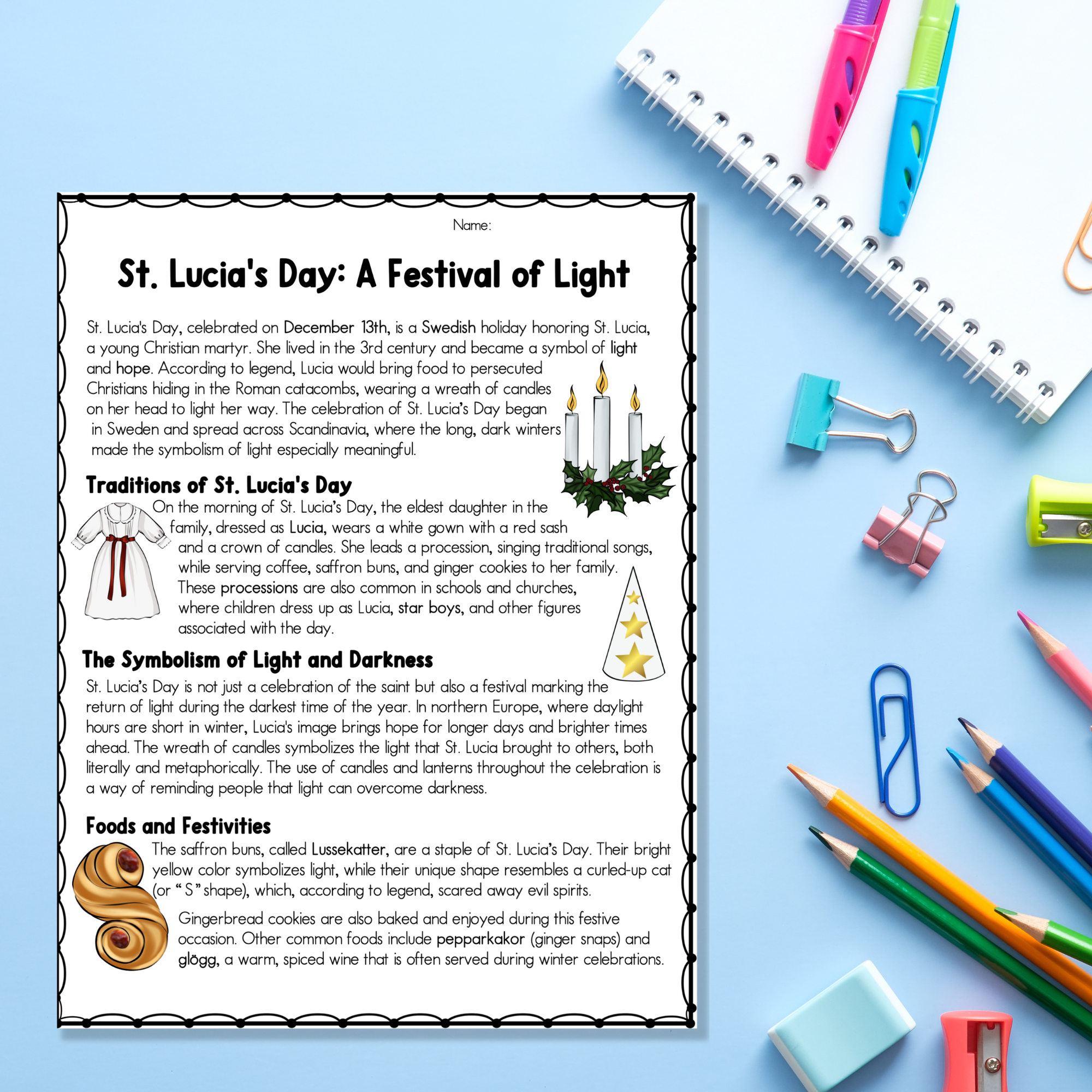 St. Lucia's Day Reading Comprehension Passage – Teacher Noire