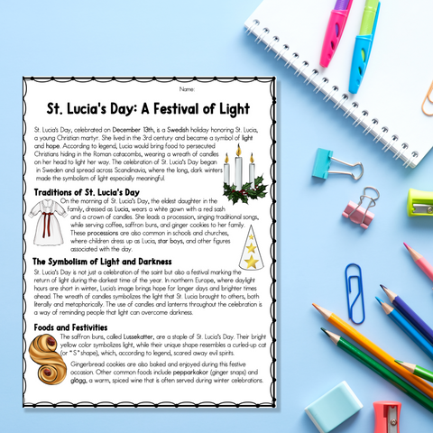 St. Lucia's Day Reading Comprehension Passage – Teacher Noire