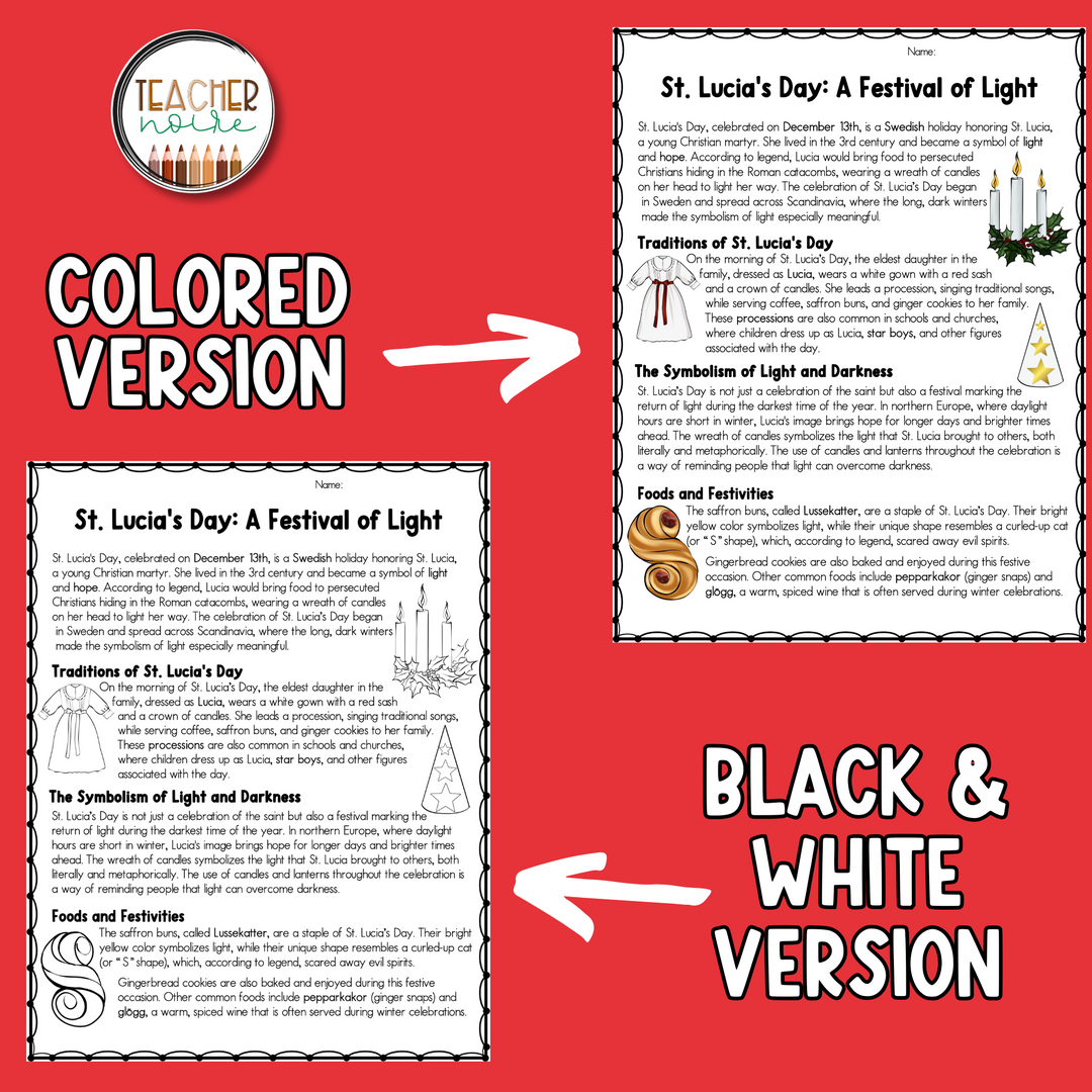St. Lucia's Day Reading Comprehension Passage – Teacher Noire