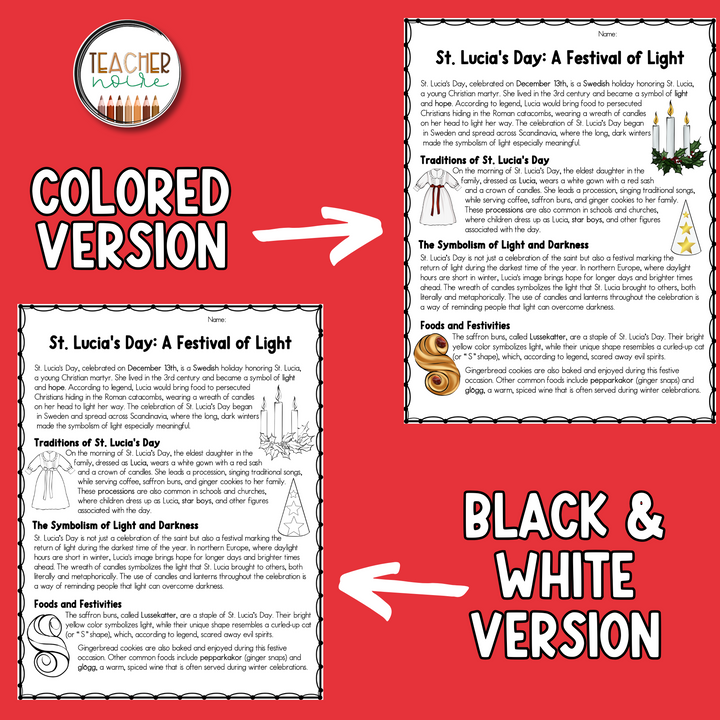 St. Lucia's Day Reading Comprehension Passage – Teacher Noire
