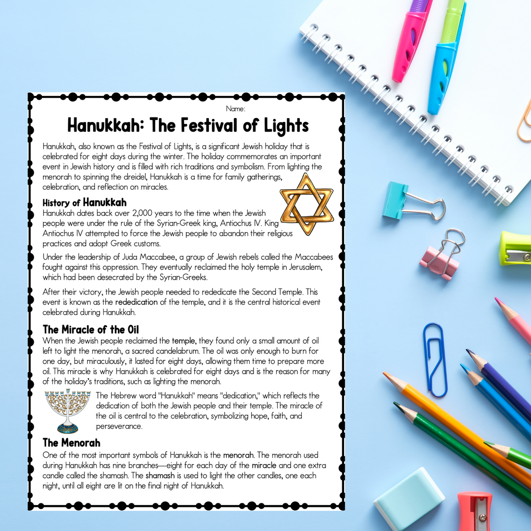 Hanukkah Reading Comprehension – Teacher Noire