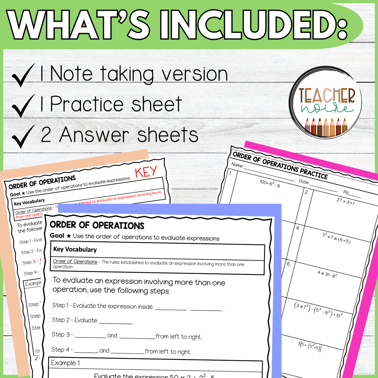 Order of Operations Guided Notes – Teacher Noire