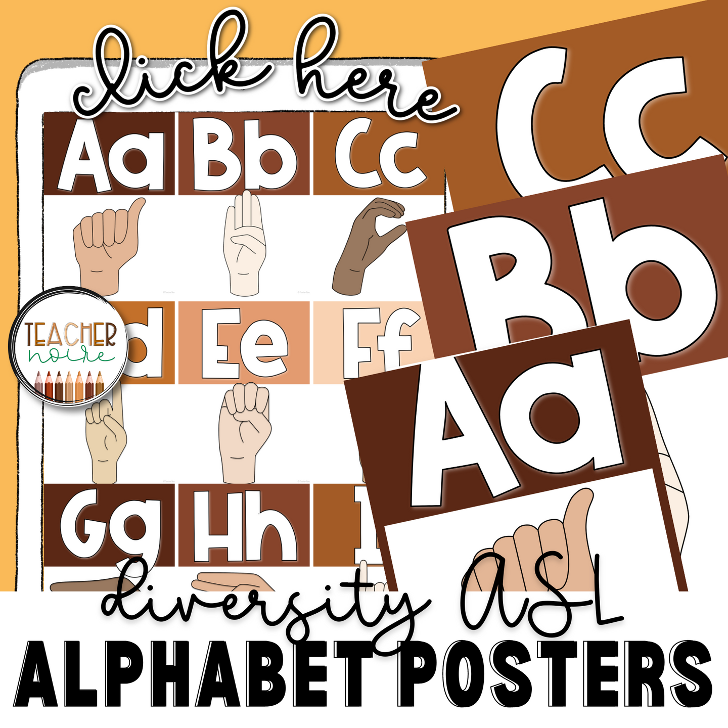 ASL (American Sign Language) Alphabet Poster, Neutral Diverse Classroo ...