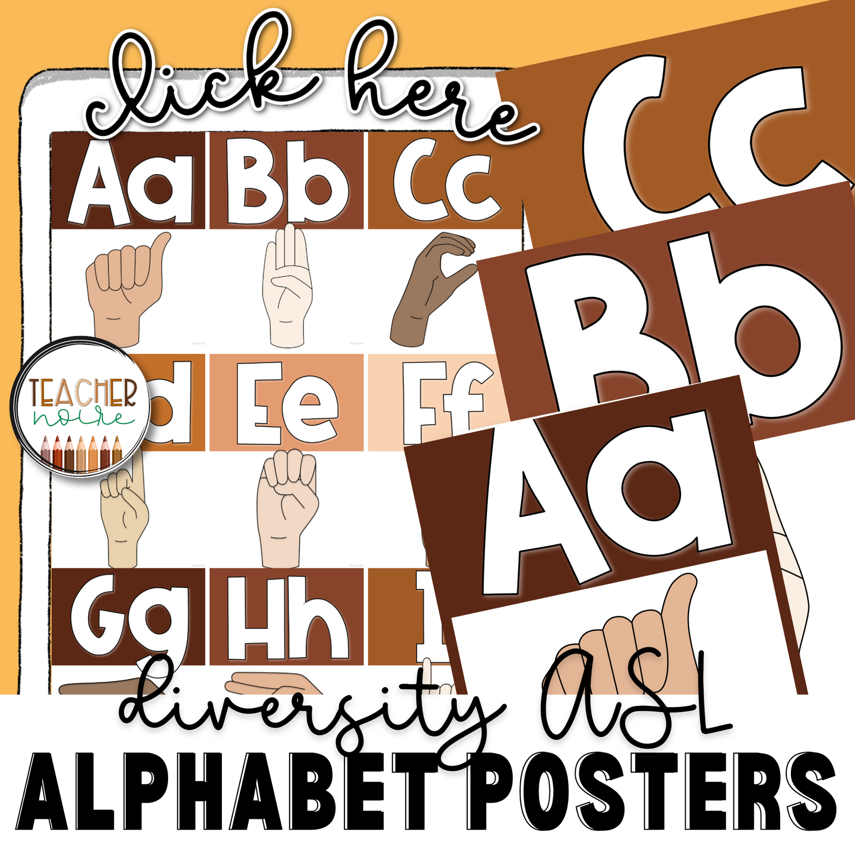 ASL (American Sign Language) Alphabet Poster, Neutral Diverse Classroo ...