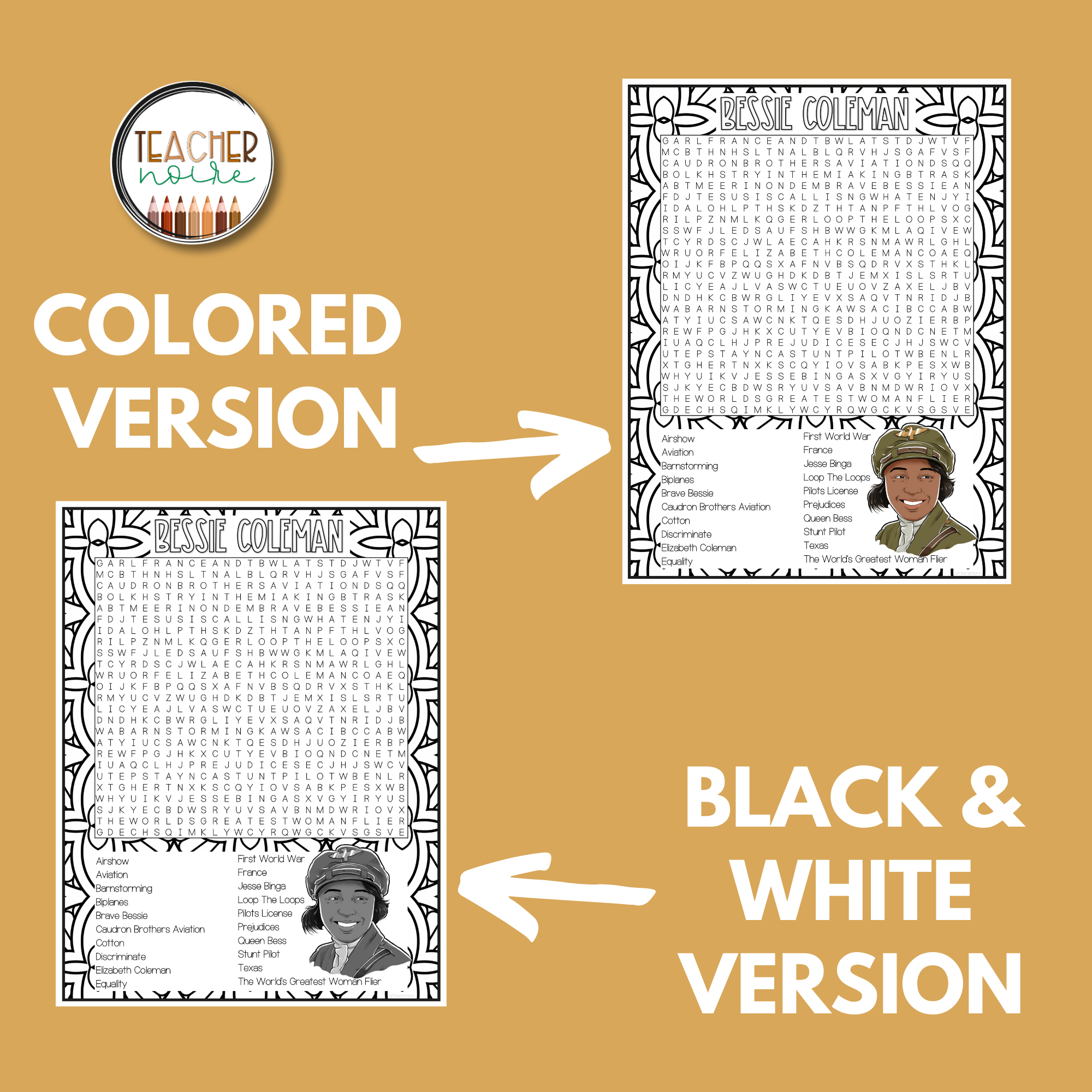 Bessie Coleman Word Search – Teacher Noire