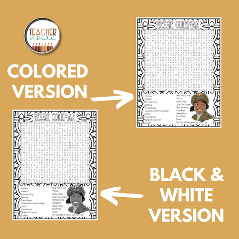 Bessie Coleman Word Search – Teacher Noire