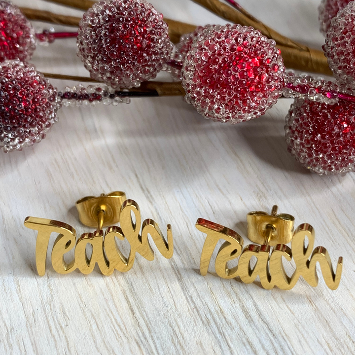 TEACH Gold Stud Earrings- Teacher Earrings – Teacher Noire