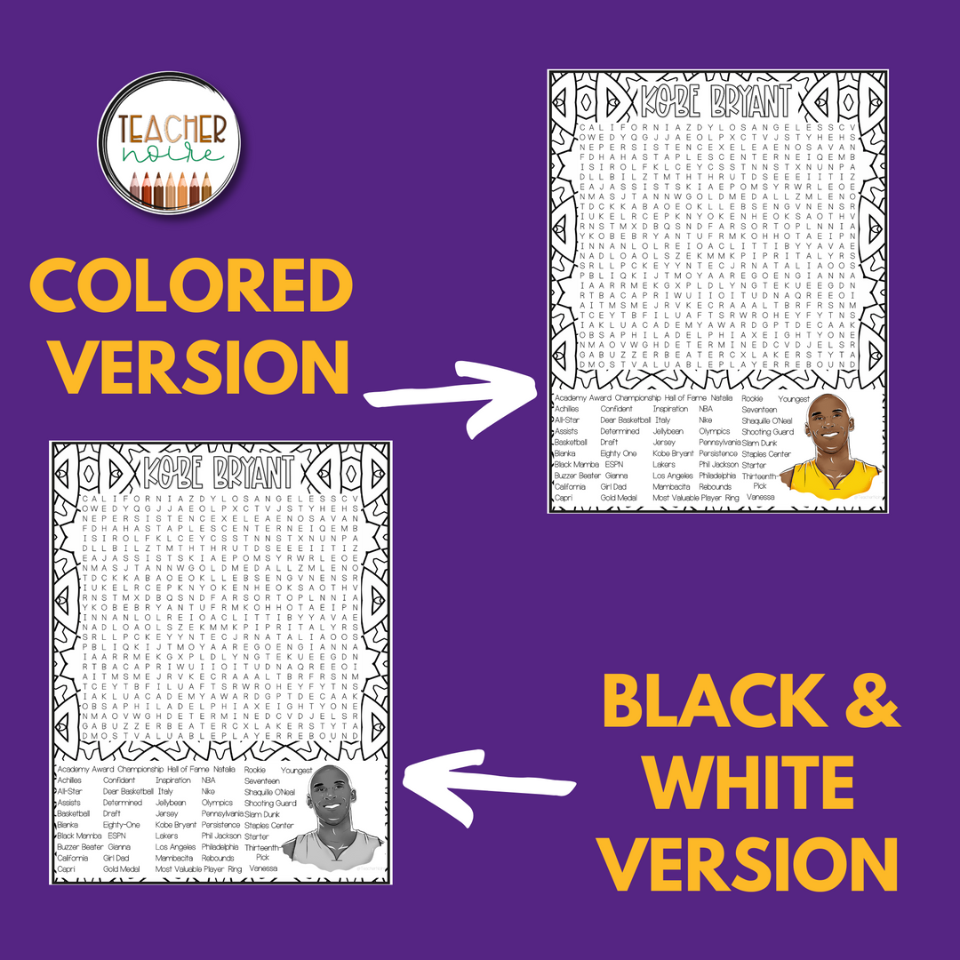 Kobe Bryant Word Search – Teacher Noire