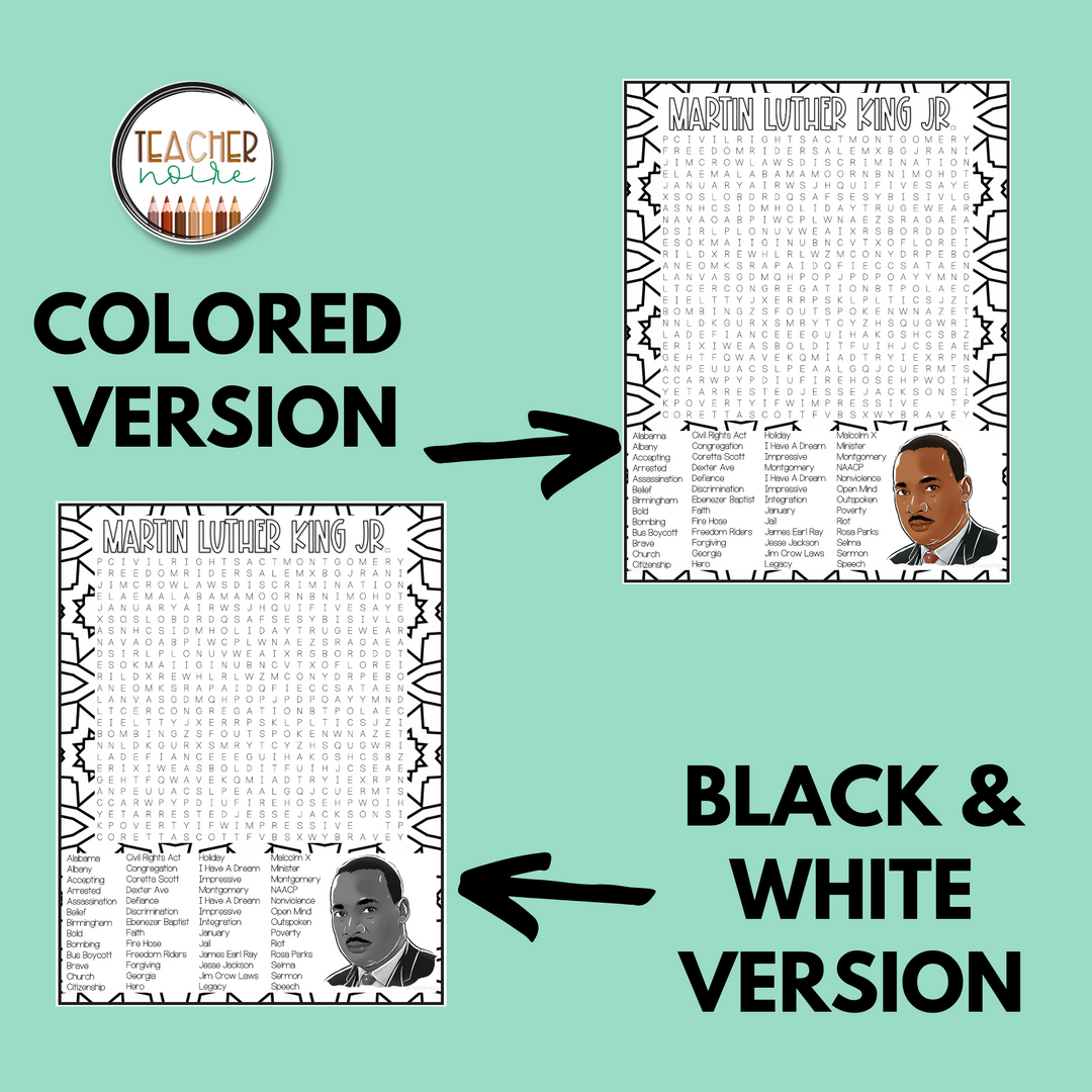 Martin Luther King Jr. Word Search – Teacher Noire